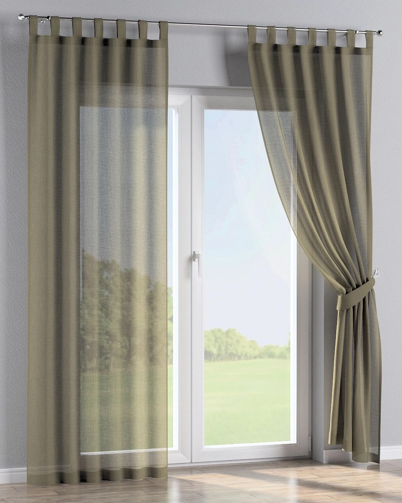 Závěs na poutkach barva hnědá látka pletený vzor