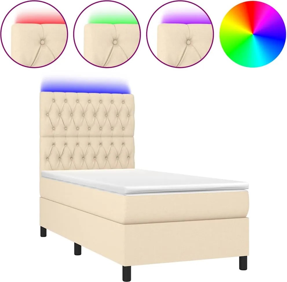 Box spring postel s matrací a LED krémová 80 x 200 cm textil 3135074