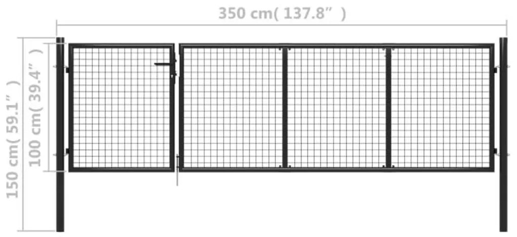 vidaXL Marketos Zahradní brána ocelová 350 x 100 cm antracitová