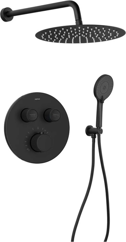 Sapho Smart Select - Sprchový set s termostatem pod omítku, s tělesem, 30x30 cm, matná černá RP032B-01