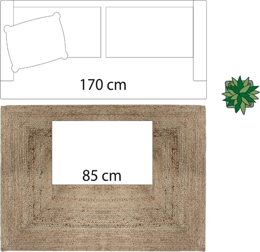 Jutový koberec, obdélníkový, 120 x 170 cm, naturální