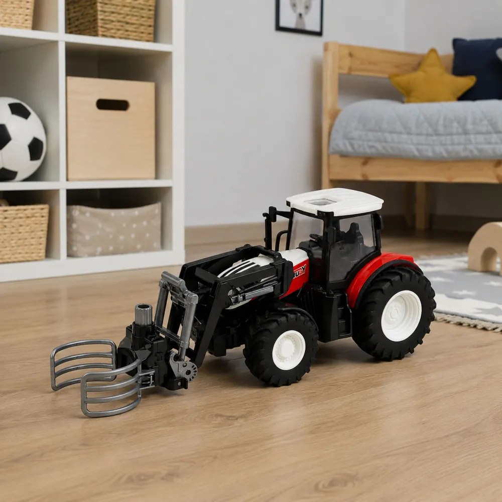 LEAN Toys Zemědělský traktor s držákem na balíky, dálkově ovládaný RC, červený, měřítko 1:24