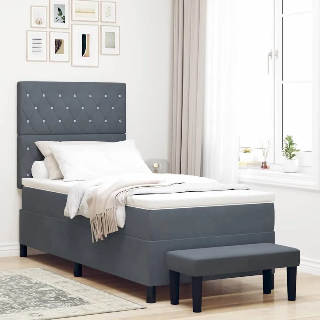 Postel s boxspringem s čelo Tmavě šedá 200 x 100 cm samet 3344427