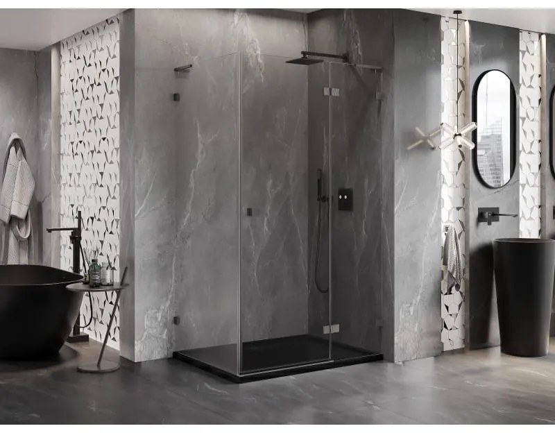 Mexen Lunar, L pravostranný výklopný sprchový kout 95 x 70 cm, 8mm čiré sklo, profil grafit broušený, 834L-095-070-66-00-P