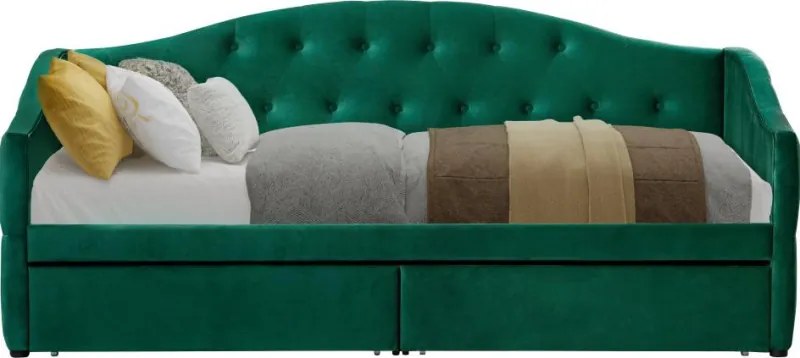 Postel ZASKA 90x200 s úložným prostorem, zelená Velvet látka Kondela 0000396163