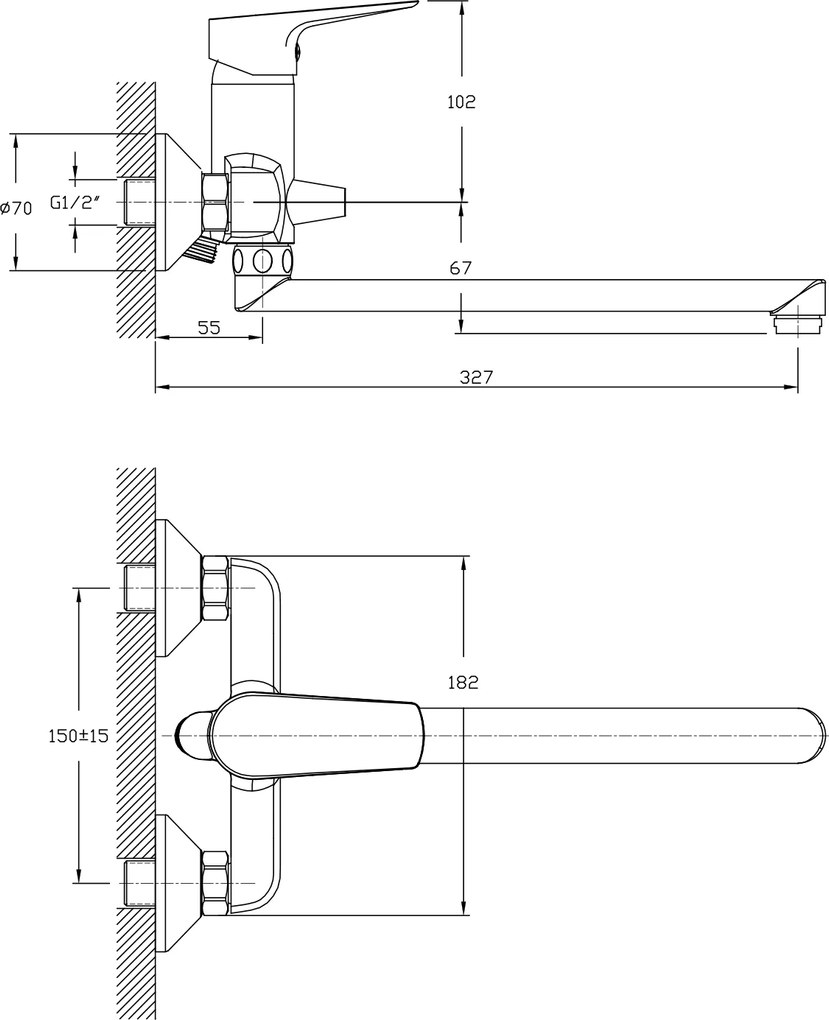 Aqualine Lotta LT640 umyvadlová / vanová baterie nástěnná 150 mm páková