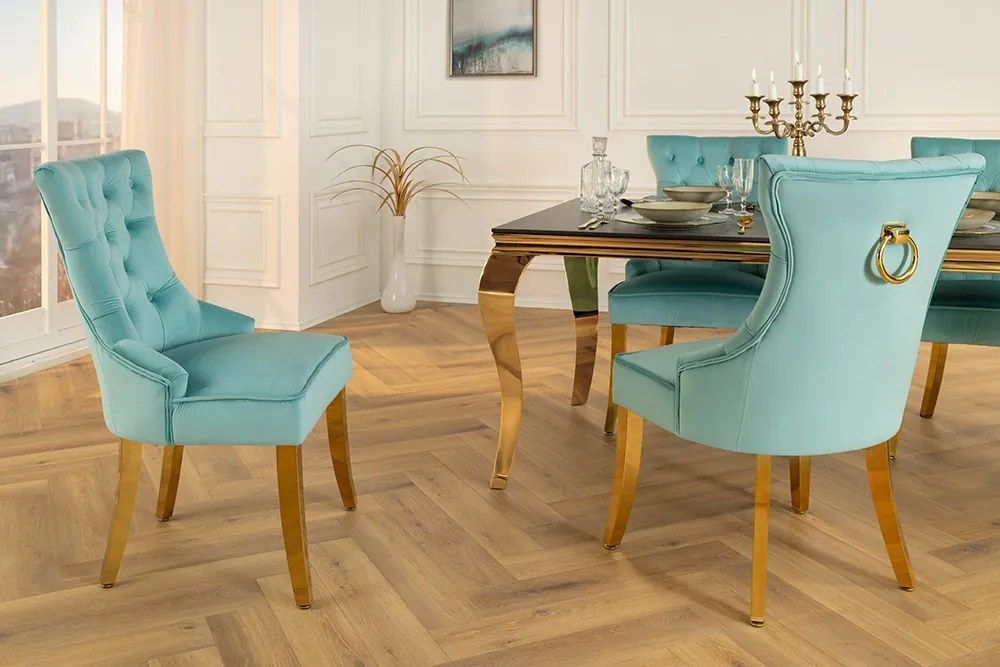Designová židle Queen světle modrý samet