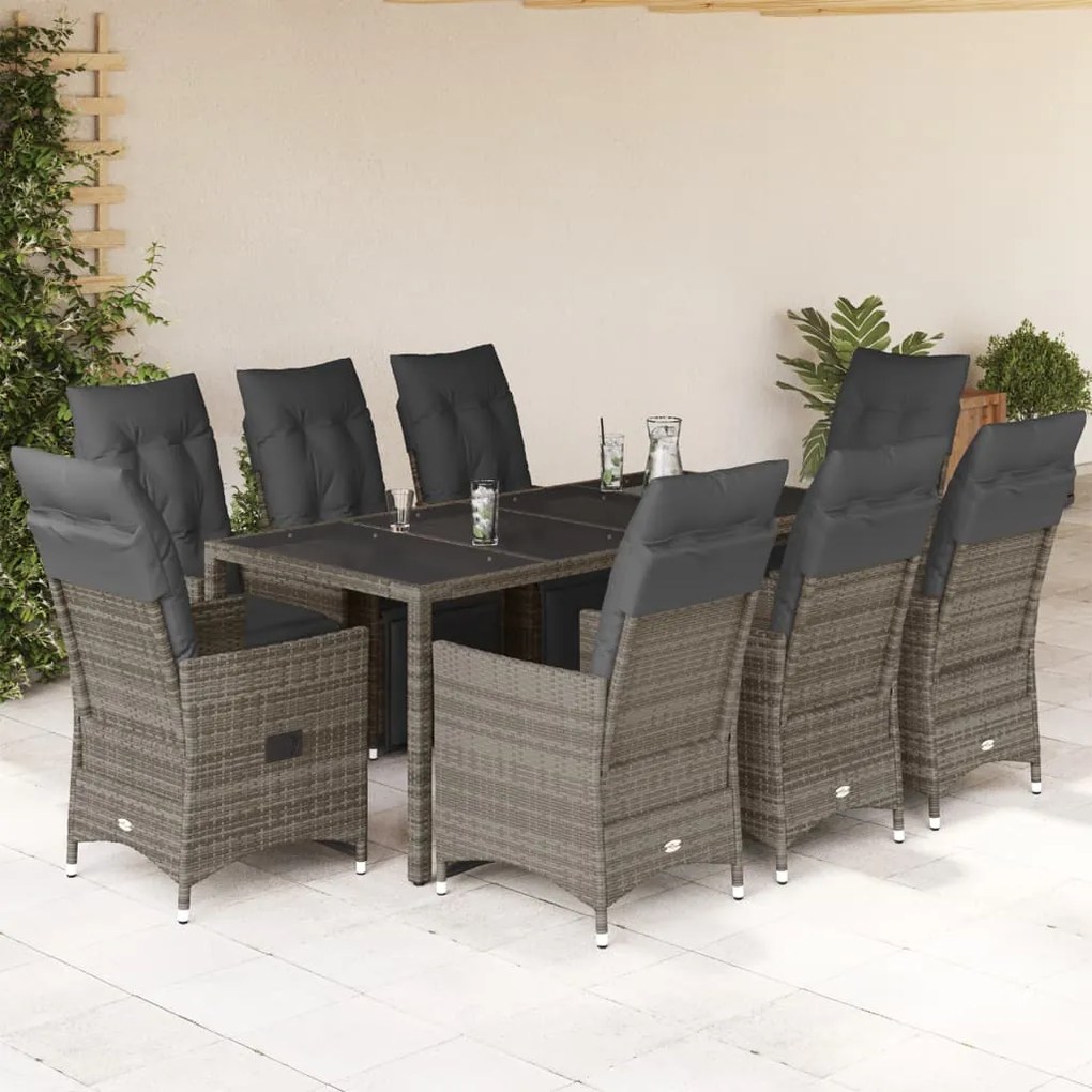 9dílný zahradní bistro set s poduškami šedý polyratan 3276898