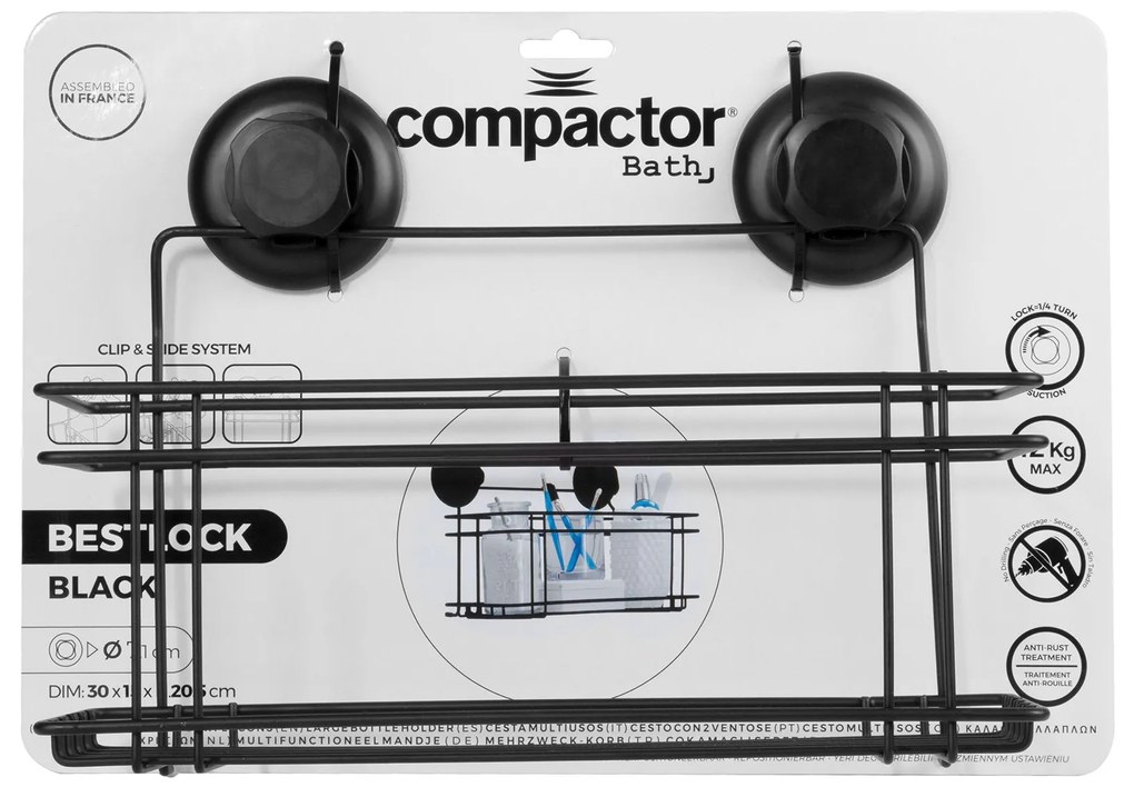 Velká polička na zeď Compactor Bestlock Black s přísavkami - bez vrtání, nosnost až 12 kg