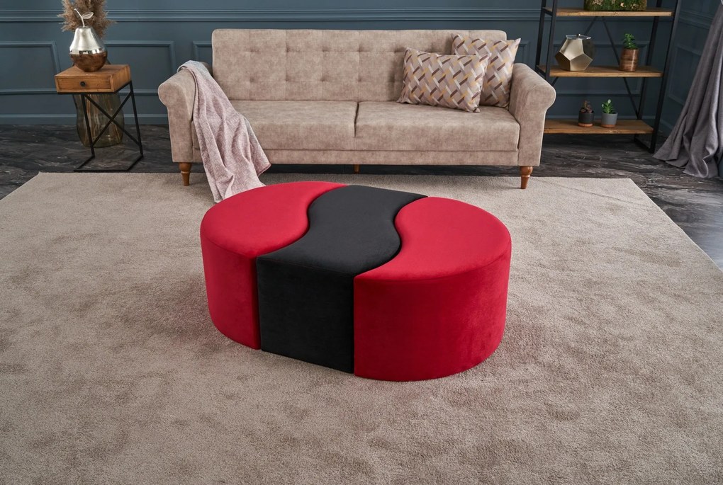 Atelier del Sofa Taburet Alya Puf - Red, Black, Černá, Červená