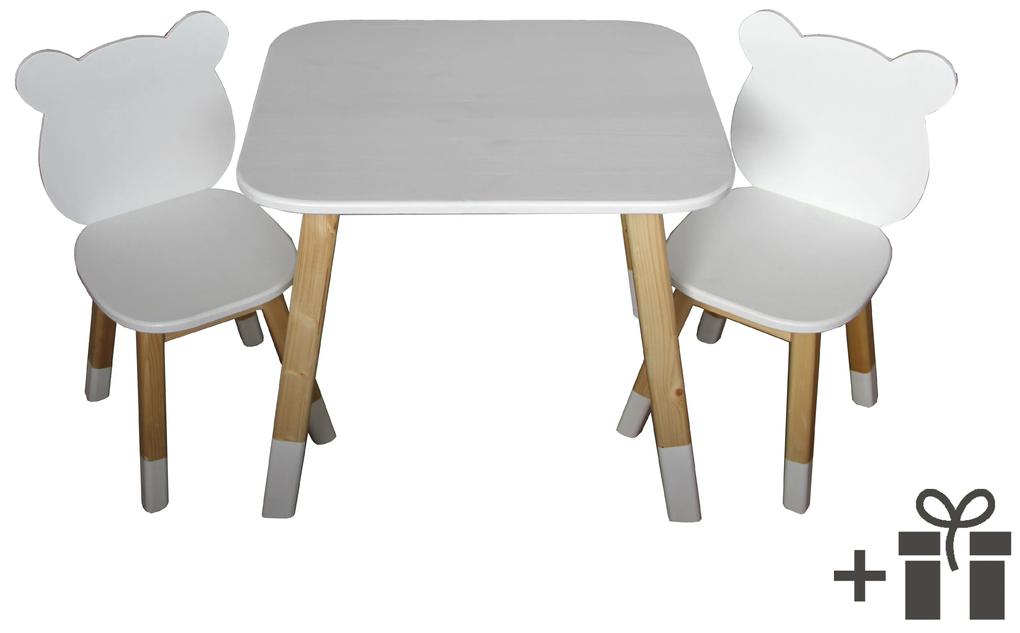 Set dětského nábytku (stoleček + 2 x židlička) medvídek + DÁREK barva: bez  povrchové úpravy (žádný lak ani barva) | BIANO