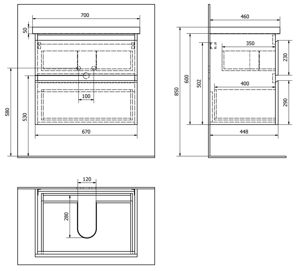 Sapho, ALTAIR umyvadlová skříňka 67x60x45cm, bílá