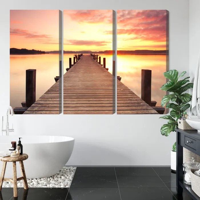 Vícedílný obraz Západ Slunce Na Molu Nedostatek Nedostatek Přírodní plátno 150x100