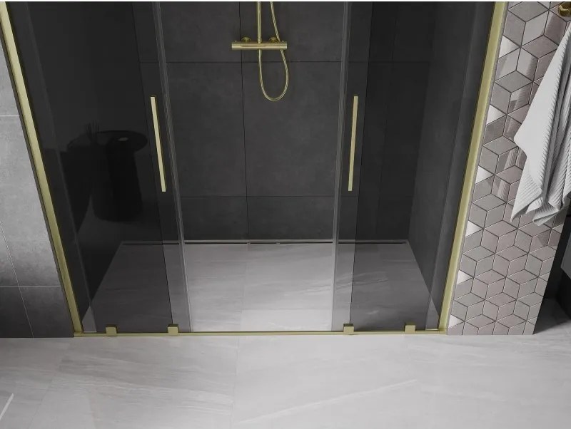 Mexen Velar Duo, posuvné sprchové dveře do otvoru 170 cm, 8mm šedé sklo, zlatá matná, 871-170-000-42-55