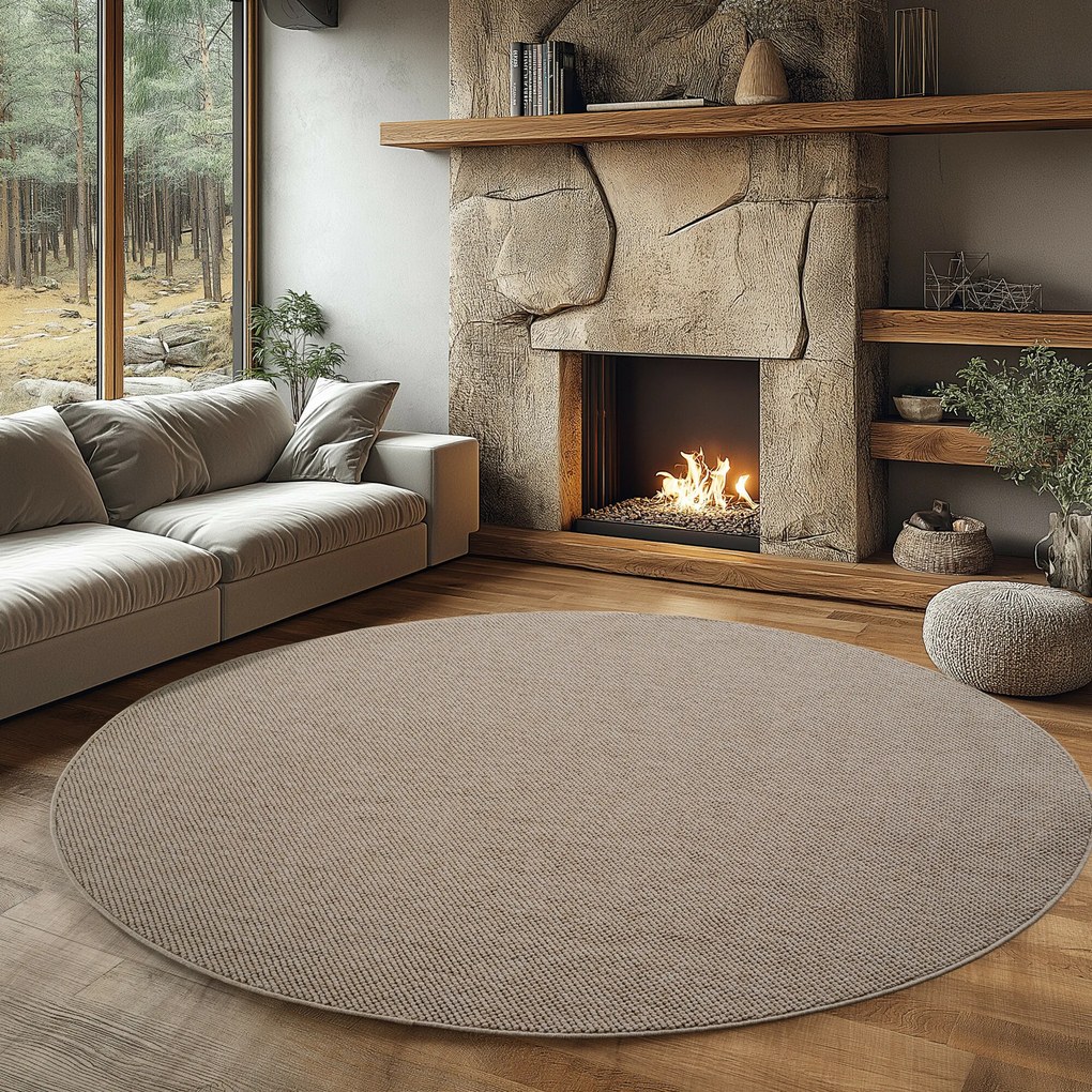 Ayyildiz, Kusový koberec Helix 2200 beige kruh, 200x200, béžová, chodba / předsíň