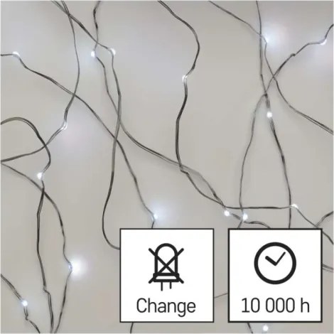 Vánoční osvětlení EMOS D3AC01 ZY1427T 100LED nano řetěz stříbrný 10m studená bílá s časovačem