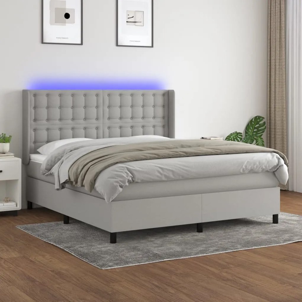 Box spring postel s matrací a LED světle šedá 160x200 cm textil 3138645