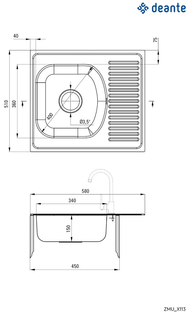 Deante Dřez Techno s odkapávačem, nerez - ZMU 0113