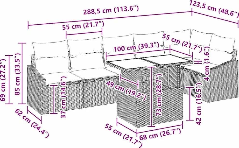 vidaXL Sada zahradních pohovek s polštářem s úložištěm 7 pcs Šedá [3357752]