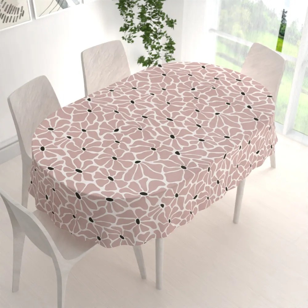 Biante Bavlněný oválný ubrus Sandra SA-483 Hnědorůžové designové květy na bílém 120x140 cm