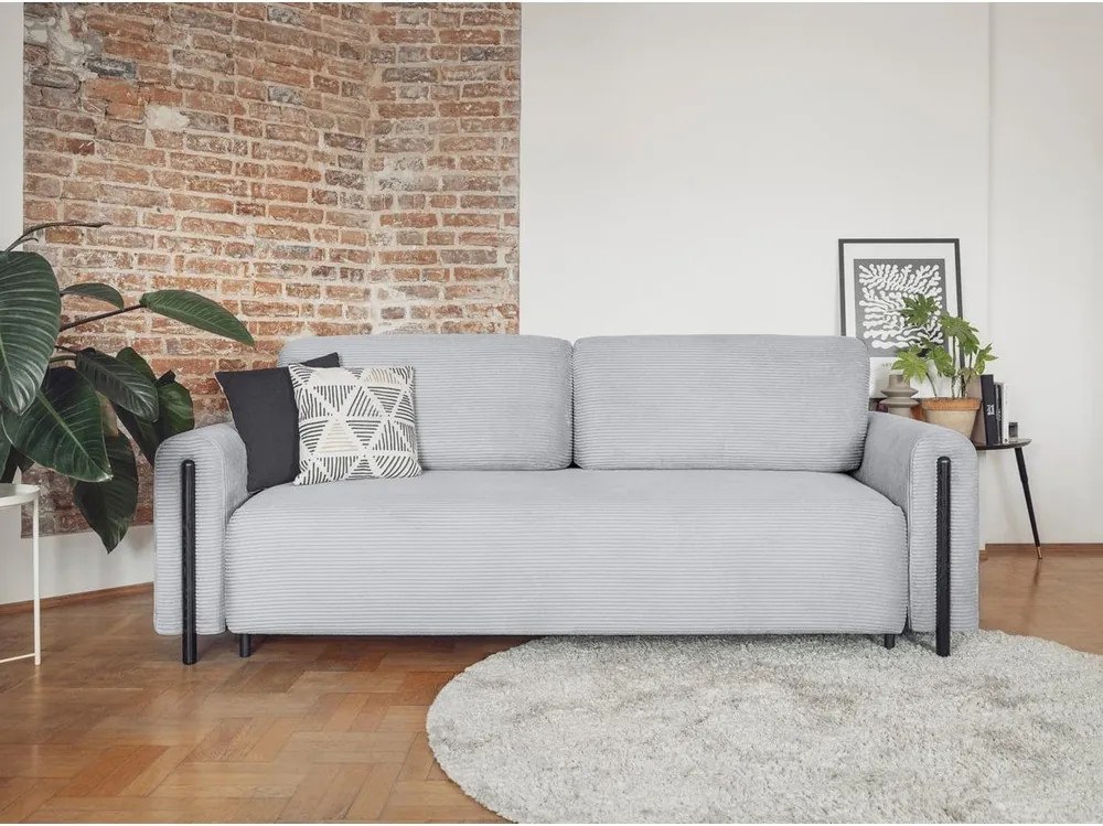 Šedá manšestrová rozkládací/s úložným prostorem pohovka 244 cm Arcadova – ELTAP