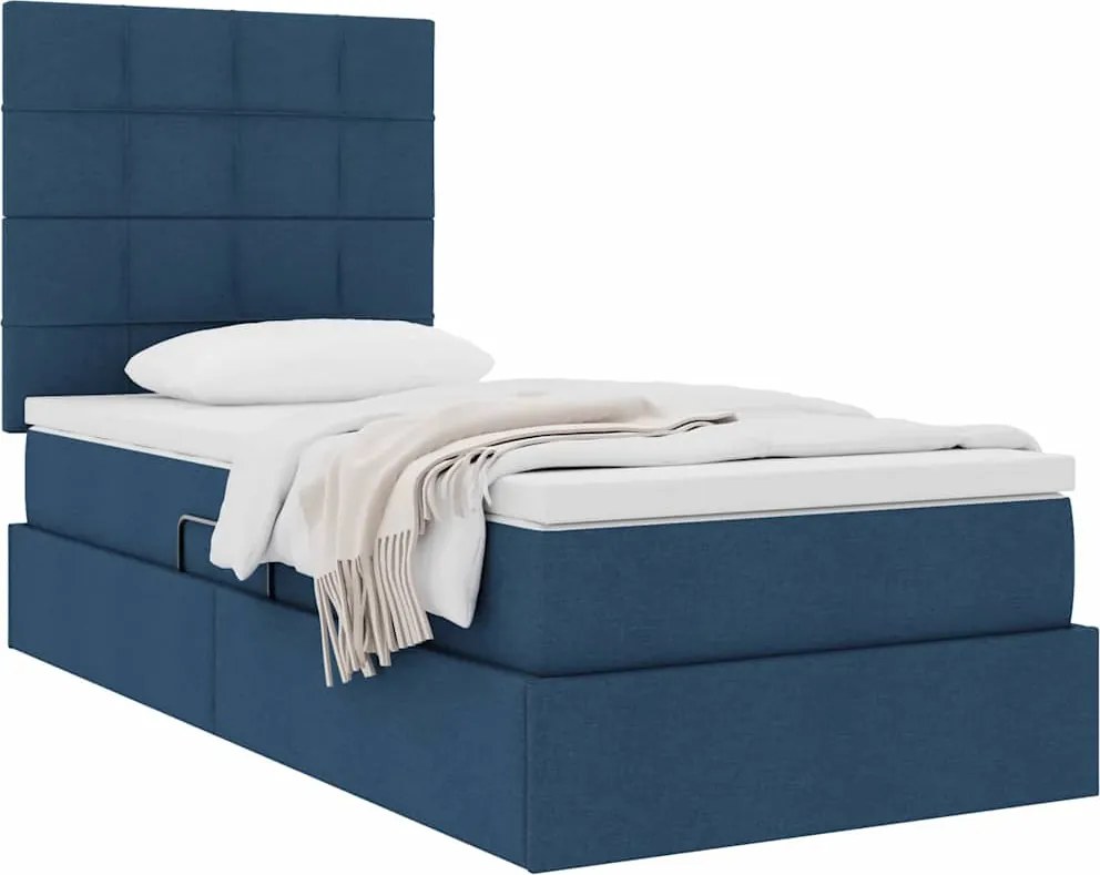Postel s úložným prostorem a matrací Modrá 90 x 200 cm textil 3371759