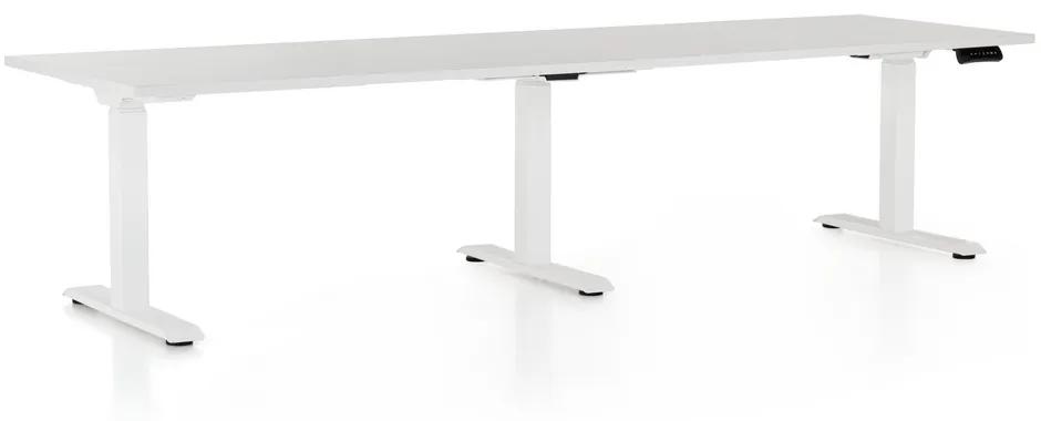 Výškově nastavitelný stůl OfficeTech Long, 260 x 80 cm, bílá podnož, bílá
