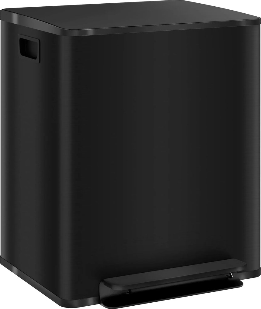 HOMCOM Odpadkový Koš 2 x 25 L S Pedálovým Víkem a Systémem Oddělení Odpadu 2 Oddíly, Recyklovatelný Odpad, Nerezová Ocel, Černý, 47.7 x 37.5 x 56 cm |