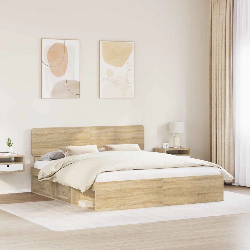 Rám postele s čelo Sonoma 200 x 200 cm Masivní borové dřevo 3412035