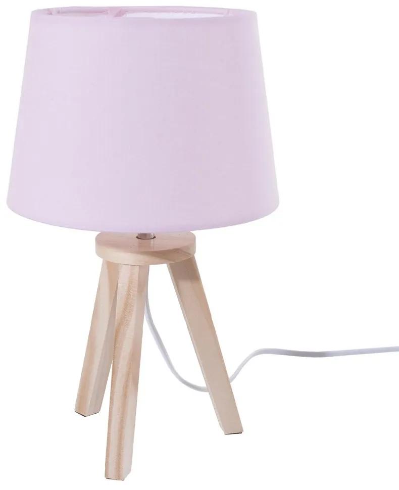 Noční lampa do dětského pokoje nebo ložnice 31 cm růžové dřevo a tkanina