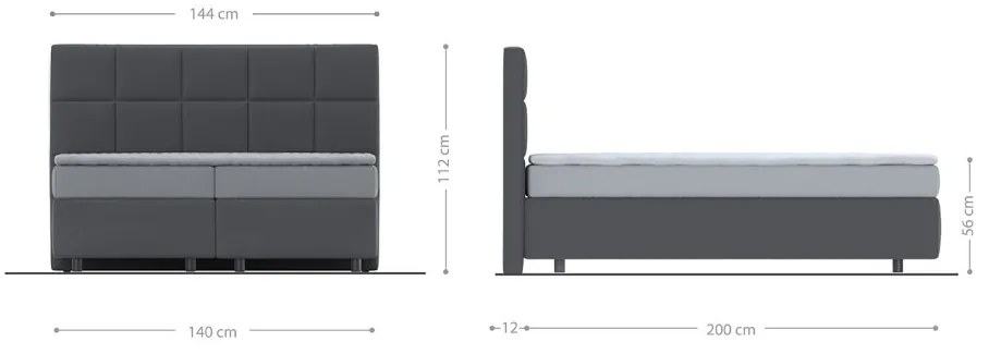 Boxspring postel Dream-Fine 140x200 cm mikrovlákno šedá s matrací