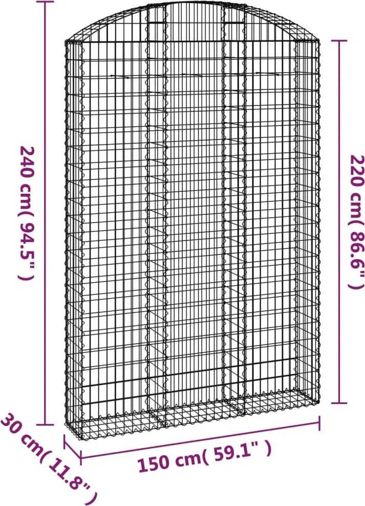 Klenutý gabionový koš 150 x 30 x 220/240 cm pozinkované železo 153451