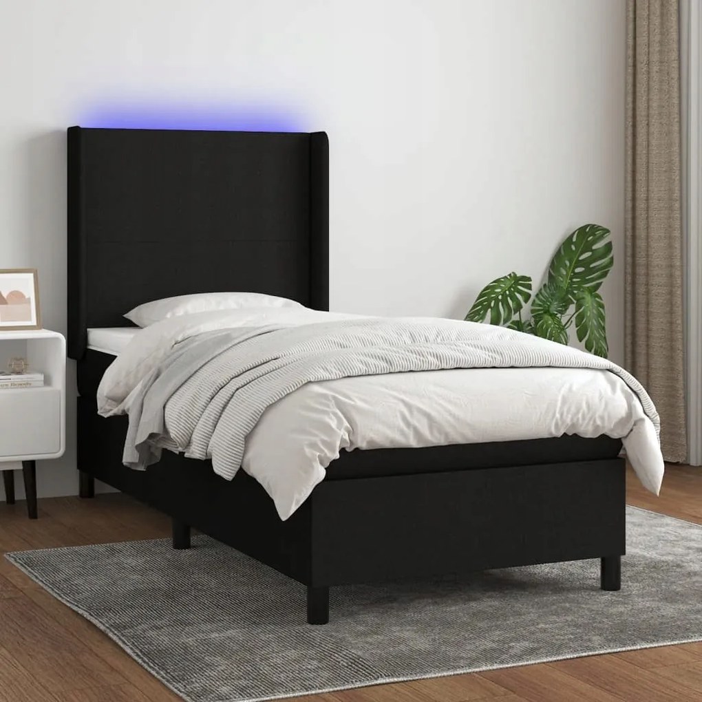 Box Spring Postel S Matrací A Led Černá Textil Černá Hladký design 90 x 2