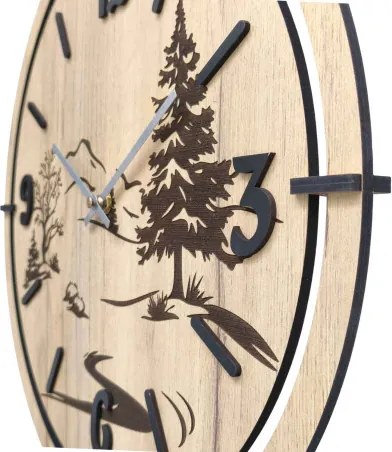 Dřevěné nástěnné hodiny s motivem lesa - moderní design | SENTOP HDF0700-ruky-silver