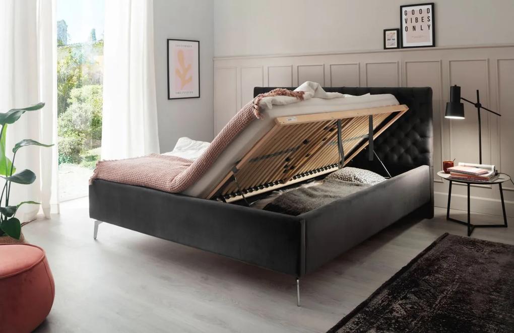 Antracitově šedá sametová dvoulůžková postel Meise Möbel La Maison 160 x 200 cm s chromovanou podnoží