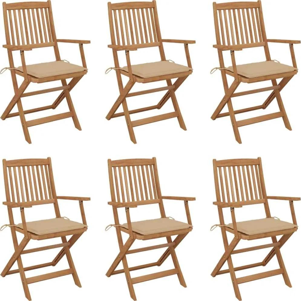 vidaXL Skládací zahradní židle s poduškami 6 ks masivní akáciové dřevo [3065473] Barva: Zelená