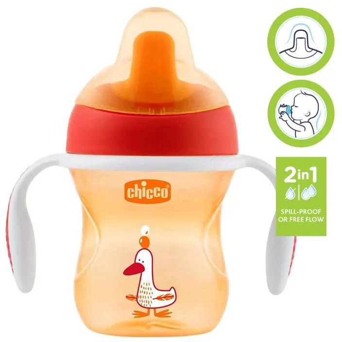 CHICCO Hrneček Training s držadly 200 ml orange 6 m+