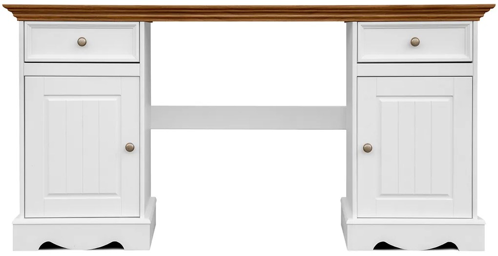 KATMANDU Psací stůl Belluno Elegante, bílá, medový dub, borovice, masiv, 77x155x53 cm