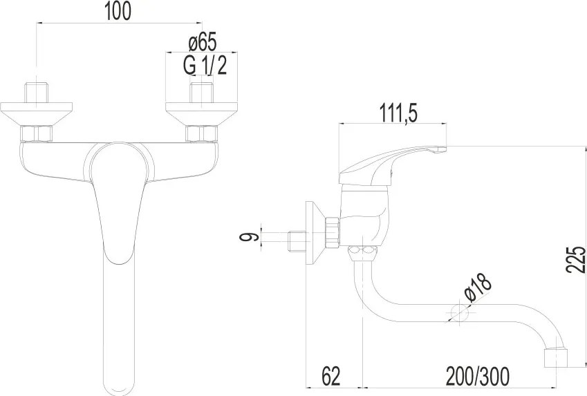 Mereo, Mereo Dřezová nástěnná baterie, Sonáta, 100 mm, s ramínkem trubkovým ø 18 mm - 300 mm, chrom, MER-CB301A06N