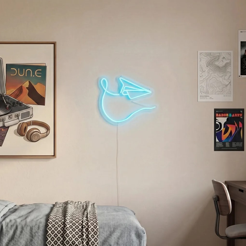 Neonová nástěnná lampa modrá vč. LED - Paperplane