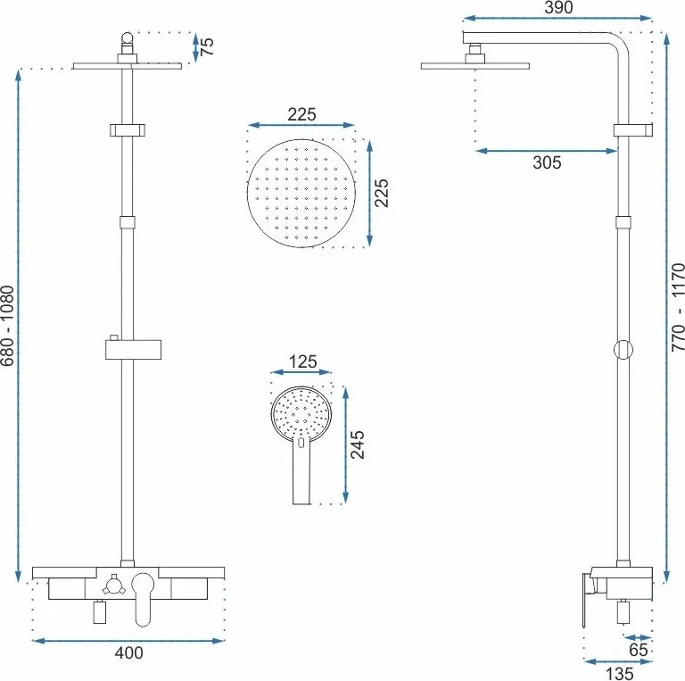 REA - Santos sprchový set s baterií 150mm, černá, REA-P8803