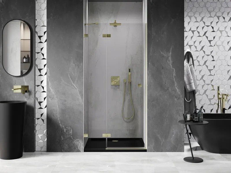 Mexen, Mexen Lunar levé otočné sprchové dveře 125 cm, transparentní, broušené zlato - 834-125-000-55-00-L