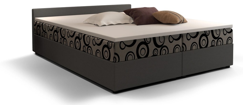 Manželská postel Boxspring 160 cm Ceren (vzor + tmavě šedá) (s matrací a úložným prostorem). 1046416