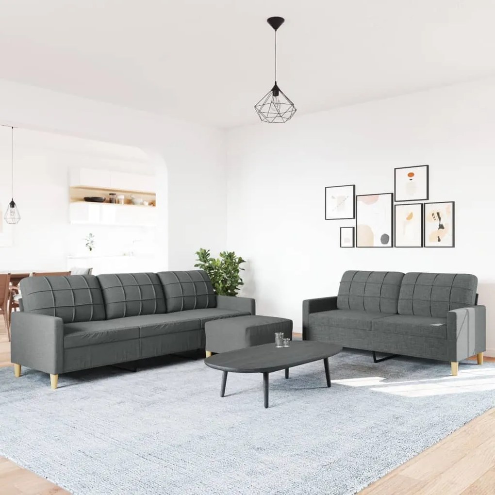 3dílná sedací souprava s podnožkou tmavě šedá textil 3278328