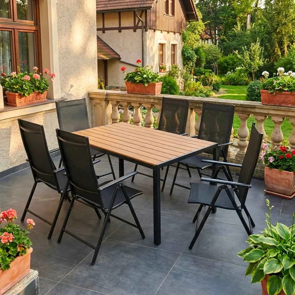 Vikio Zahradní set 140x80 pro 6 osob skládací židle V136-P2 přírodní