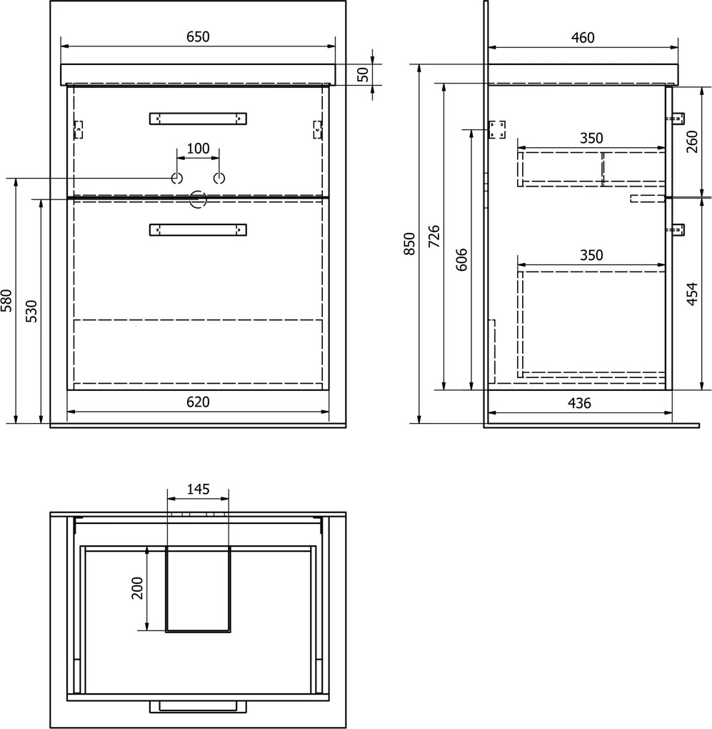Aqualine Vega umyvadlová skříňka 62x72,6x43,8 cm 2x zásuvka dub platin VG863