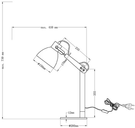 Fabas luce Fabas Sveva, pracovní lampička s vypínačem, bílý kov/dřevo, 1x40W E27, 35+23cm