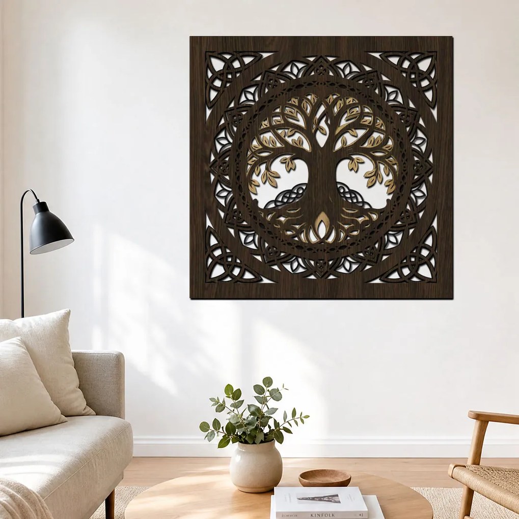 dřevo života 3vrstvý dřevěný Strom života PROPOJENÍ Zvolte rozměr šxv (cm): 80x80, Zvolte barvu dekoru: Dub zlatý-Ořech-Wenge