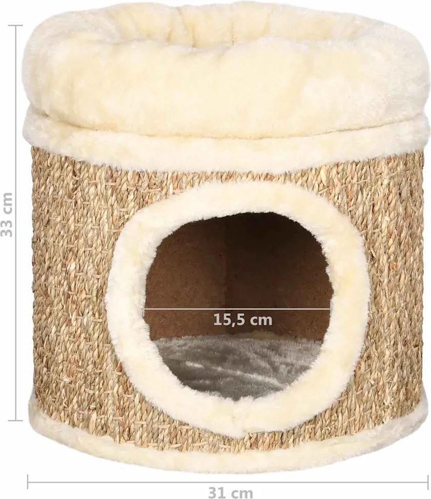 Kočičí domeček s luxusním poduškou 33 cm mořská tráva 170968