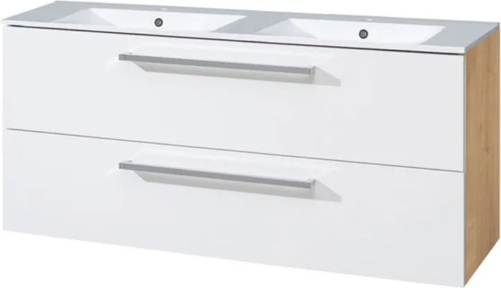 Mereo Mereo, Bino, koupelnová skříňka s keramickým umyvadlem 121 cm, bílá, dub, CN673